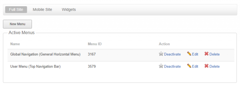 Menu Manager – ONEsite Developers