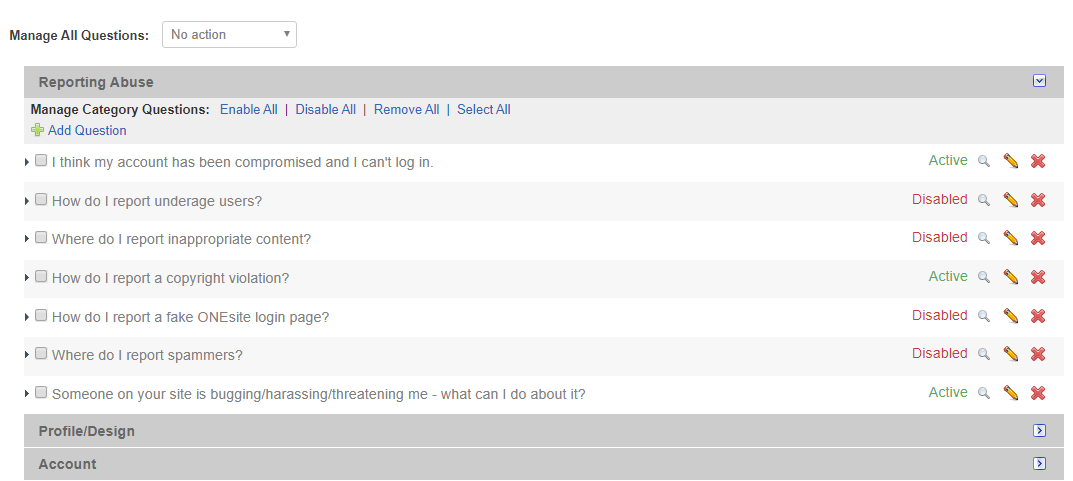Manage FAQs – ONEsite Developers