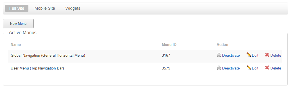 Menu Manager – ONEsite Developers