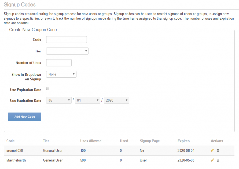 Signup Codes – ONEsite Developers